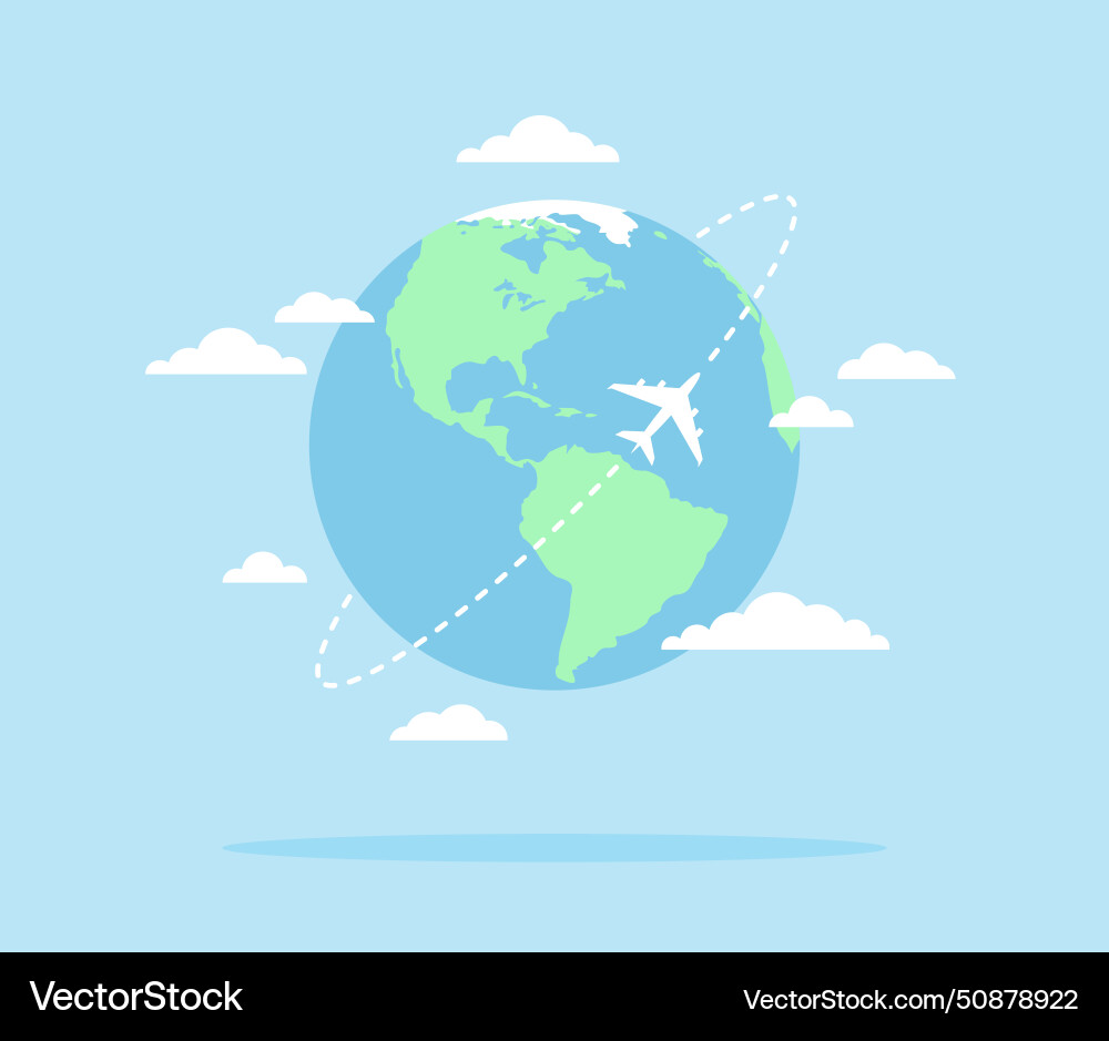 Planet earth with an airplane flying around Vector Image