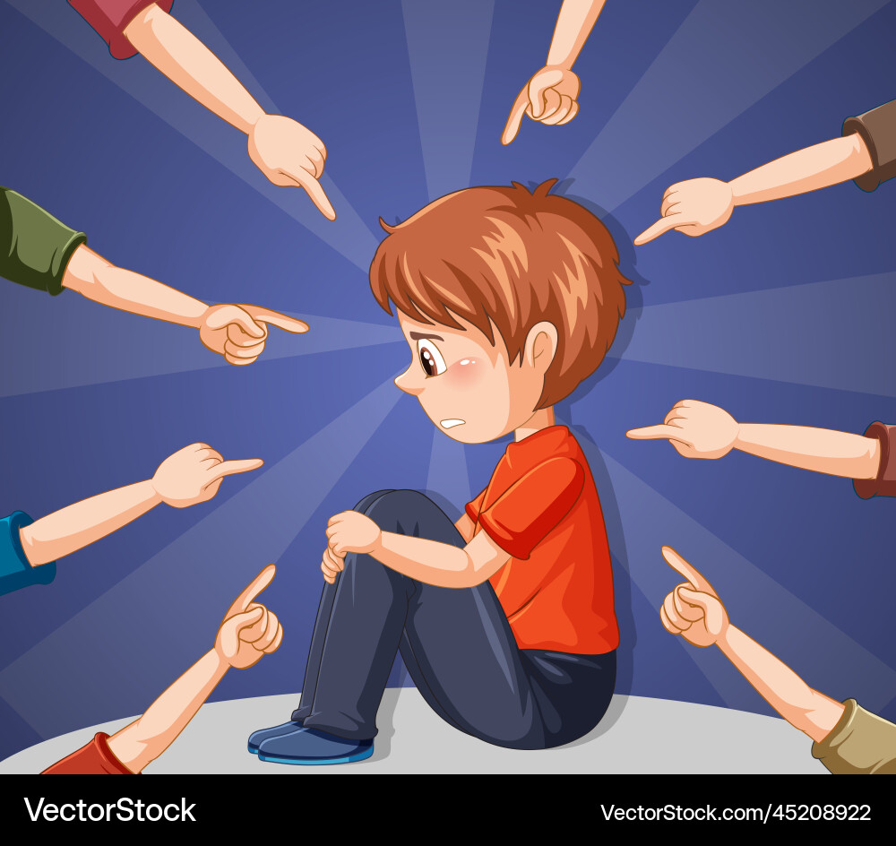 Sad girl surrounded by pointing fingers Royalty Free Vector