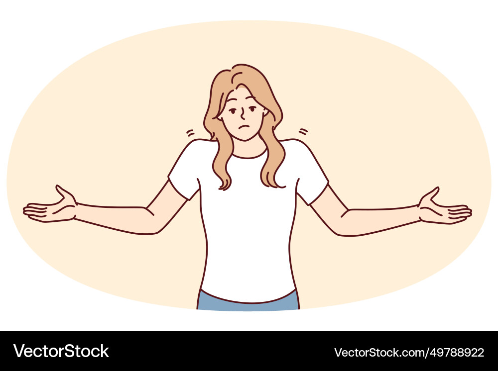 Unsure woman throws up hands demonstrating lack Vector Image