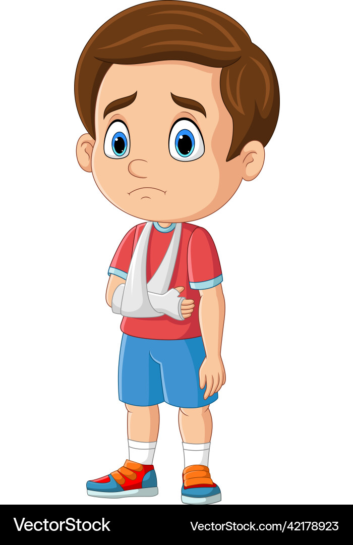 Cartoon little boy with broken arm Royalty Free Vector Image