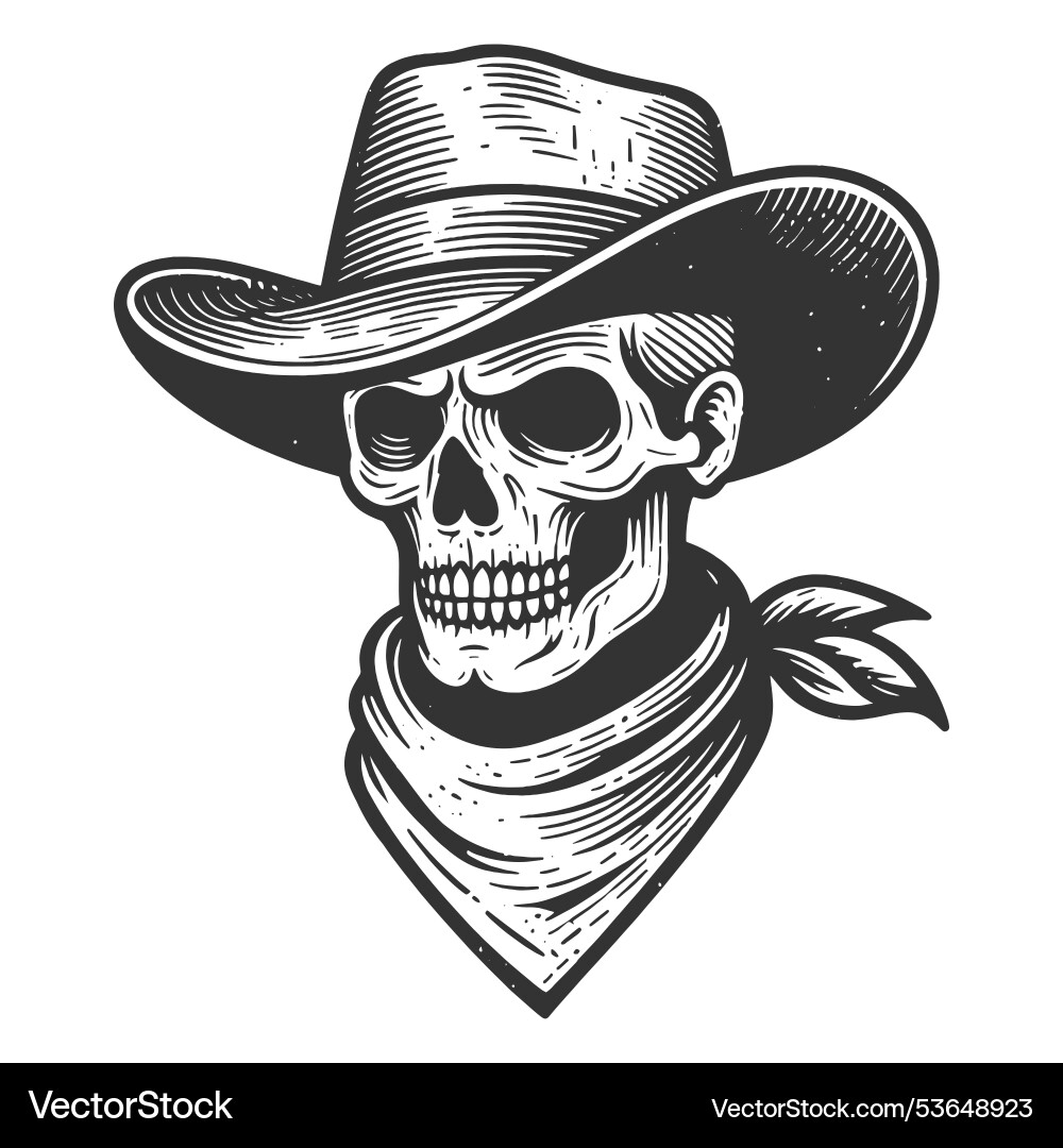 Cowboy skeleton with hat and bandana Royalty Free Vector