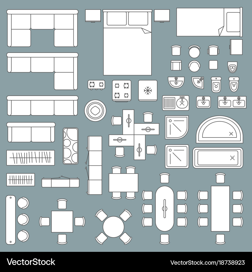 Furniture top view architecture plan Royalty Free Vector