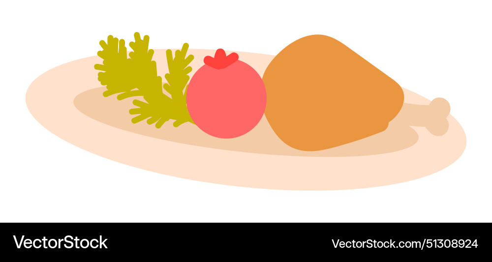 Barbeque chicken dish in flat design plate with Vector Image