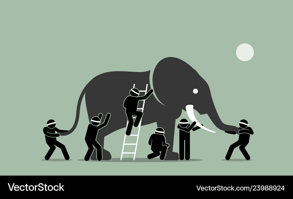 Blind men touching an elephant artwork depicts Vector Image