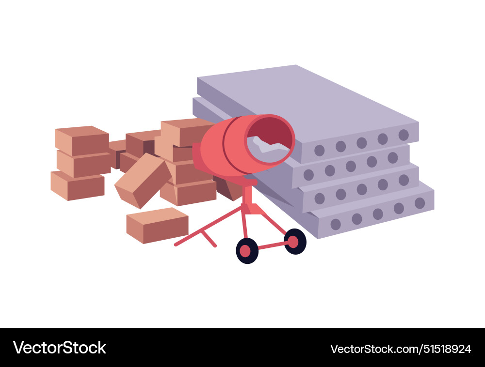 Concrete floor slabs mixer and brown clay bricks Vector Image