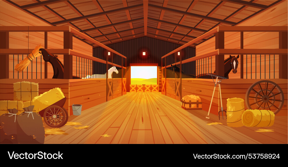 Empty stable inside perspective view of aisle Vector Image