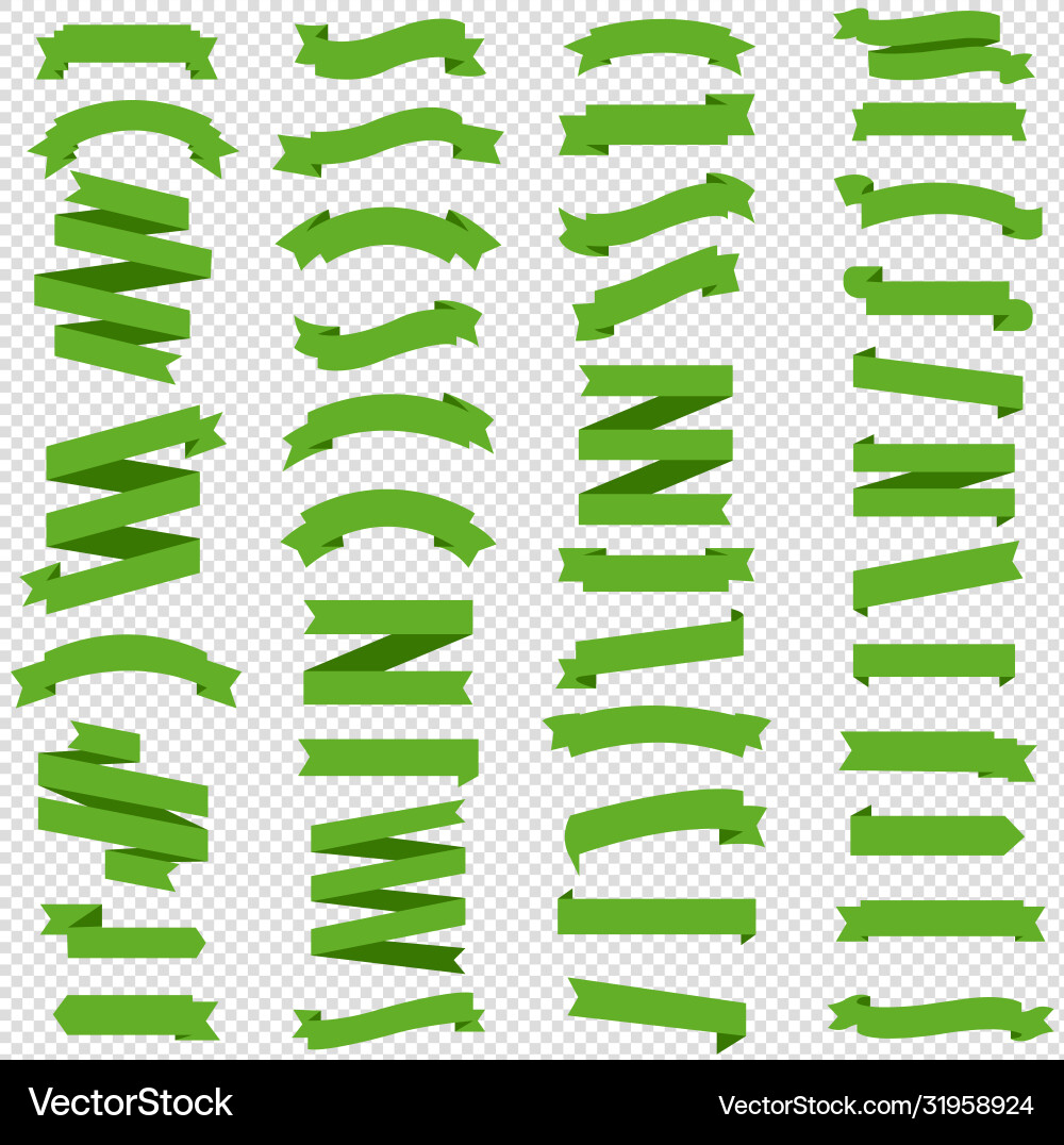 Green ribbons set isolated transparent background Vector Image