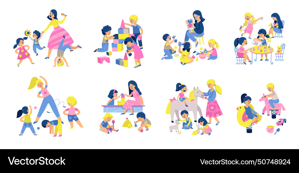 Kindergarten teacher kids set Royalty Free Vector Image