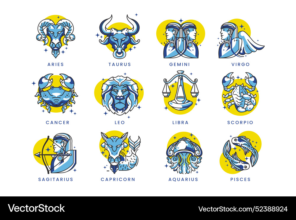 Linear flat zodiac sign collection Royalty Free Vector Image