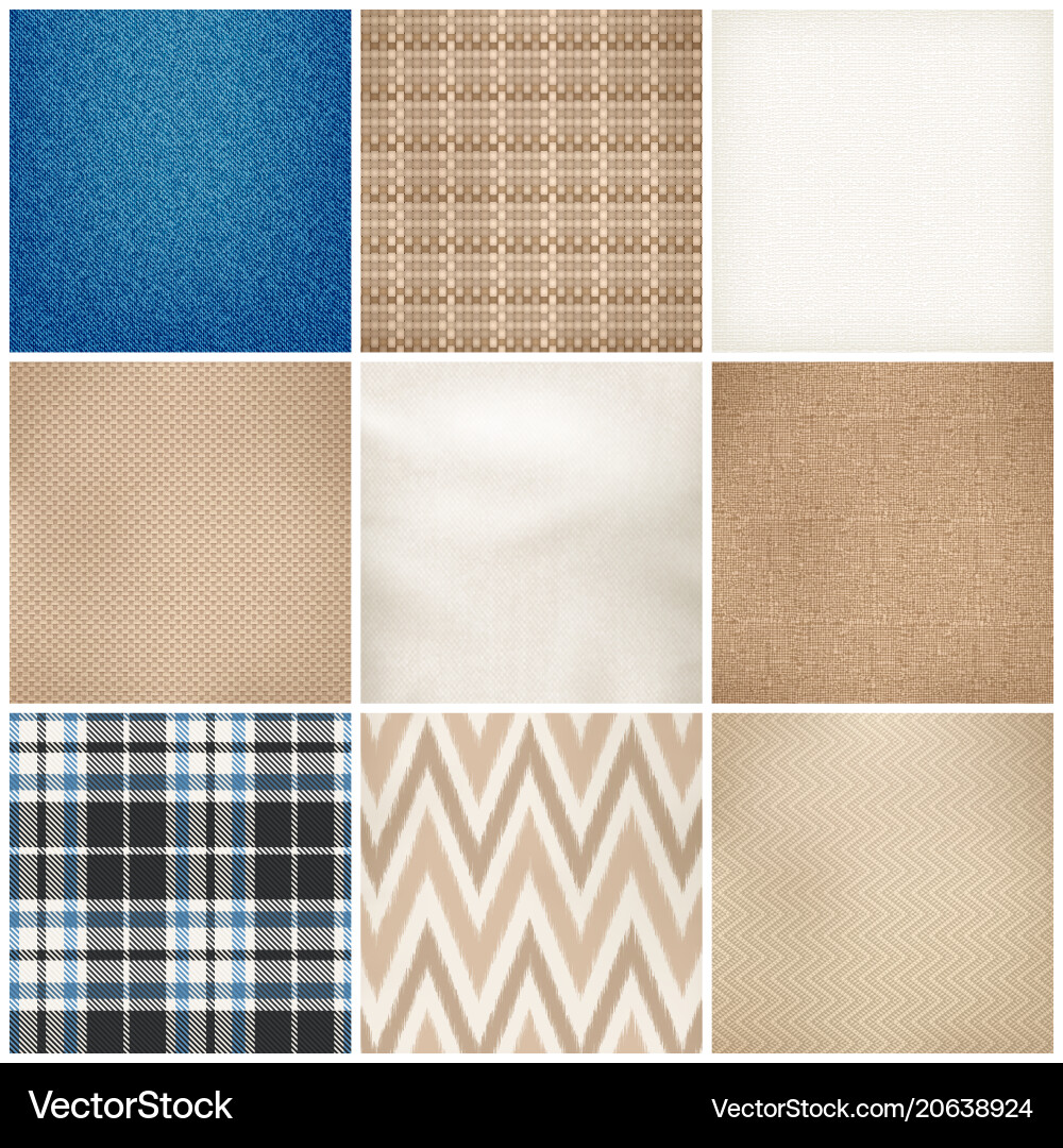 Realistic textile patterns texture set Royalty Free Vector