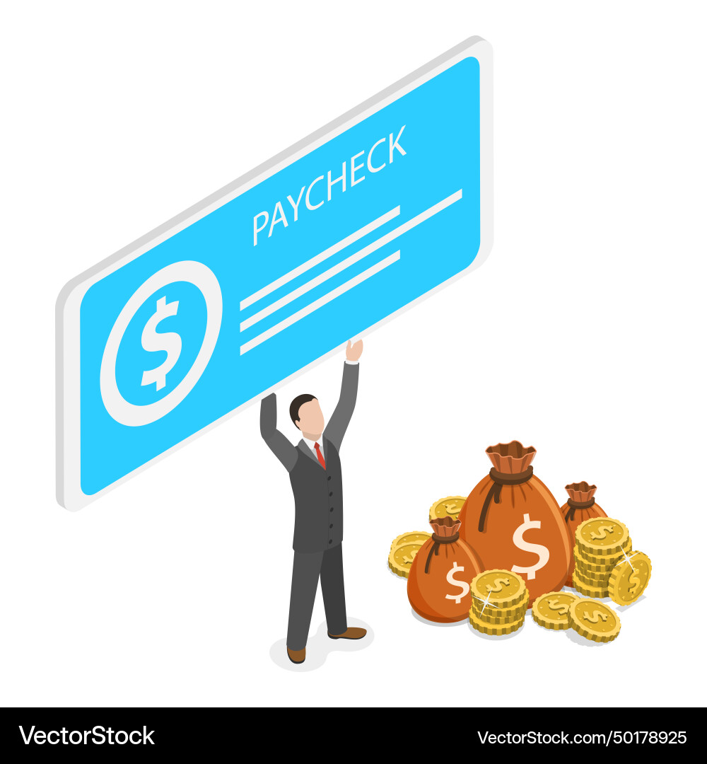 3d isometric flat of paycheck Royalty Free Vector Image