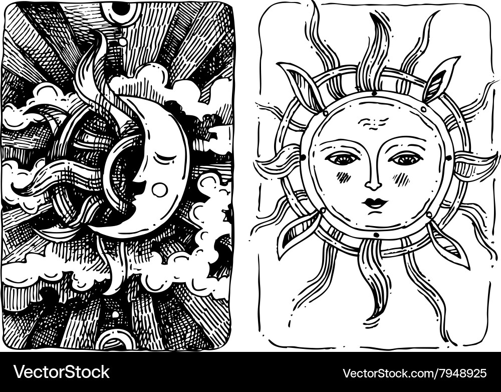 Decorative sun and moon Royalty Free Vector Image
