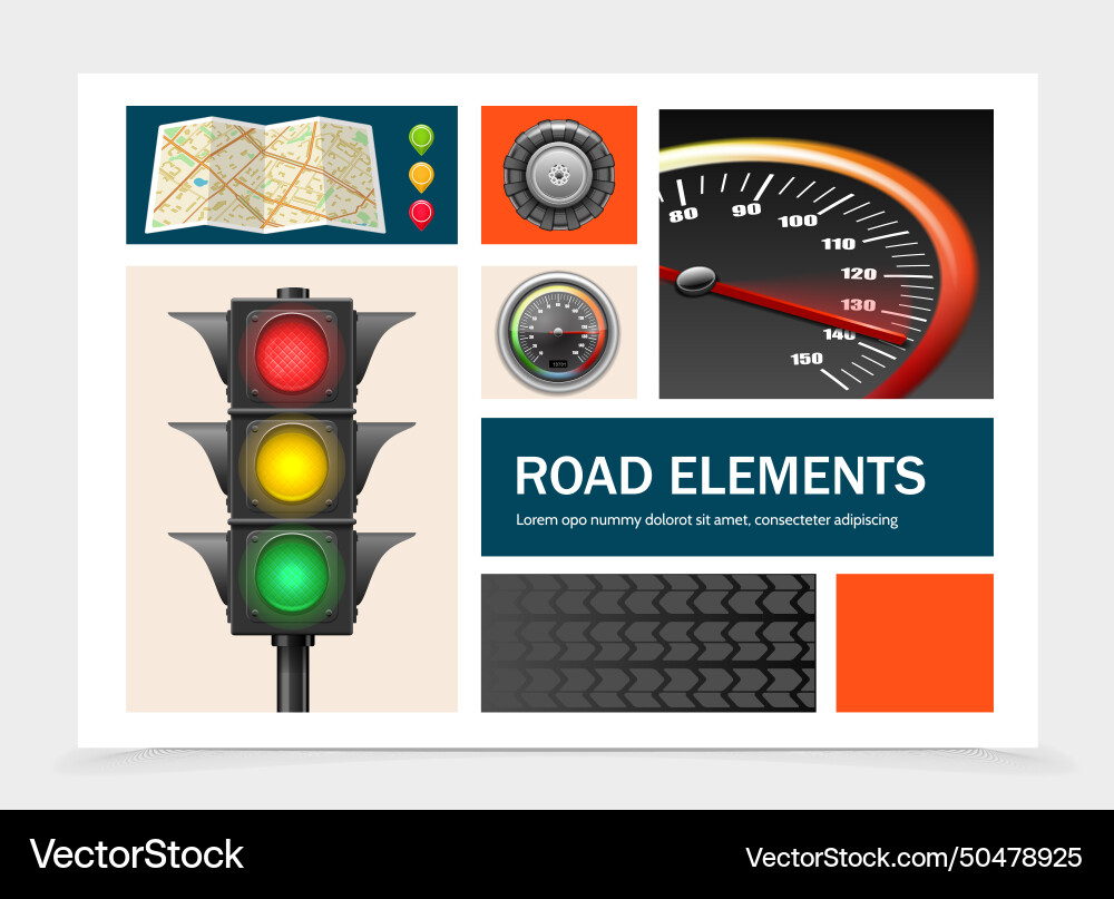 Realistic road elements set Royalty Free Vector Image