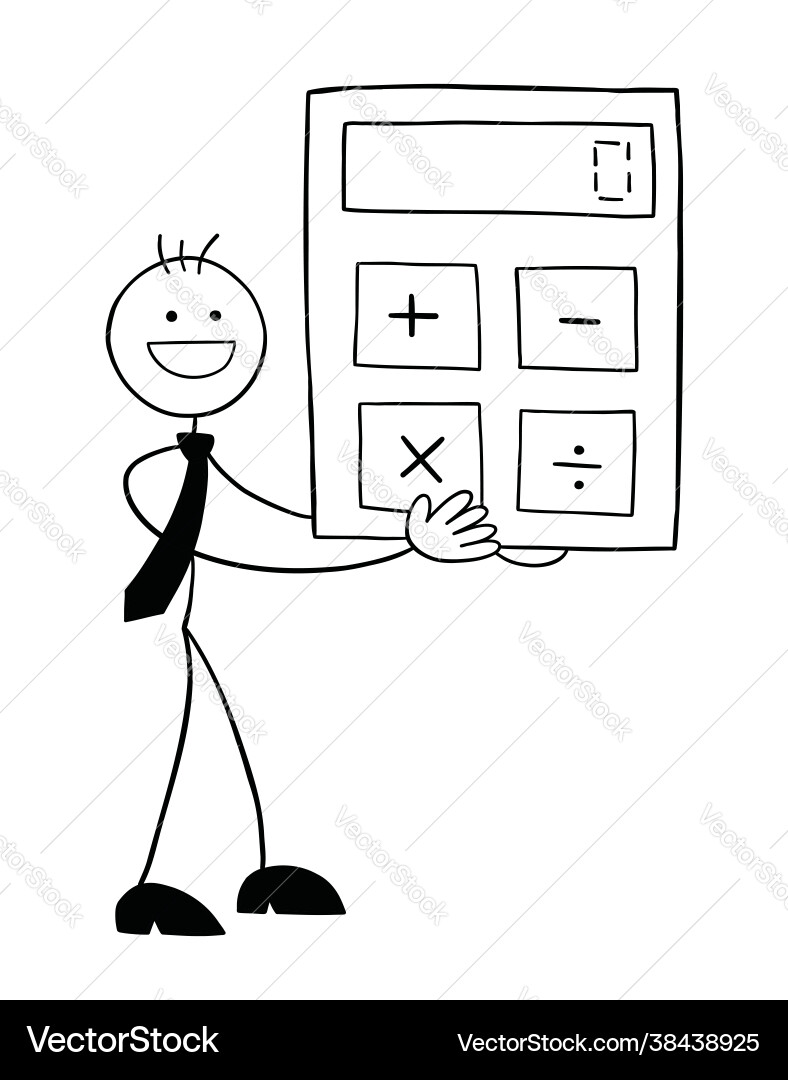 Stickman businessman character holding calculator Vector Image
