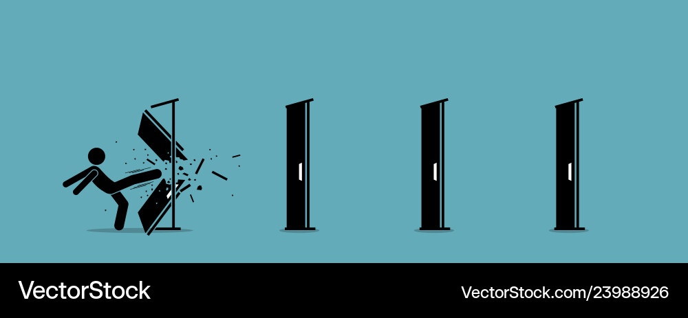 Man kicking down and destroying door one Vector Image