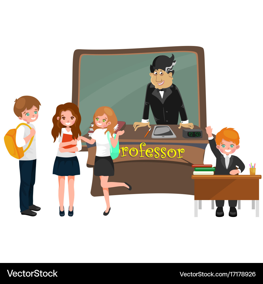 Professor and student girl boy Royalty Free Vector Image
