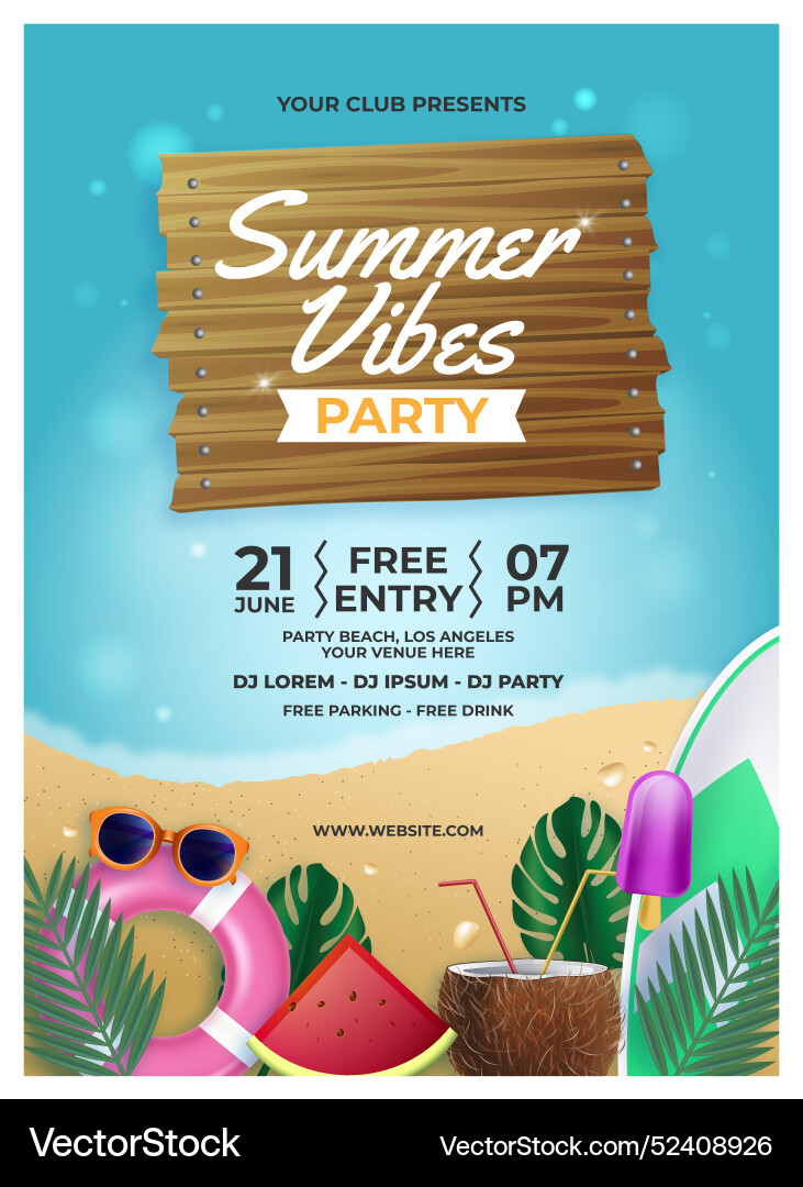 Realistic summer party invitation Royalty Free Vector Image
