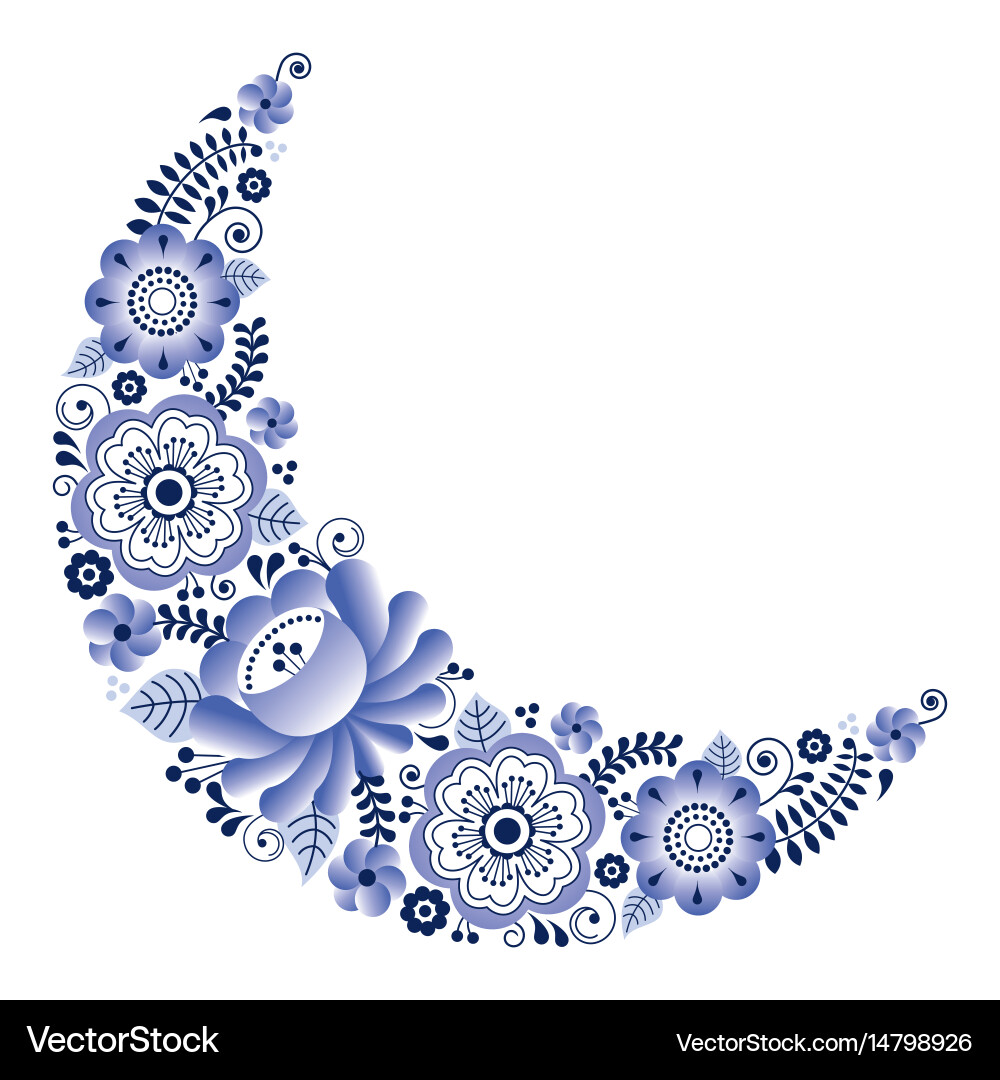 Russian ceramics gzhel pattern - floral moon shape