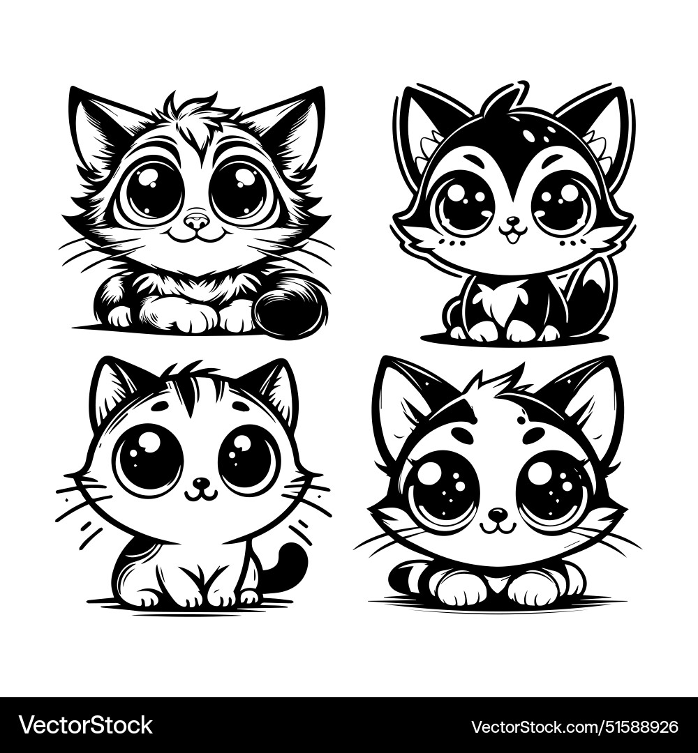 Set of cute cat hand drawn Royalty Free Vector Image