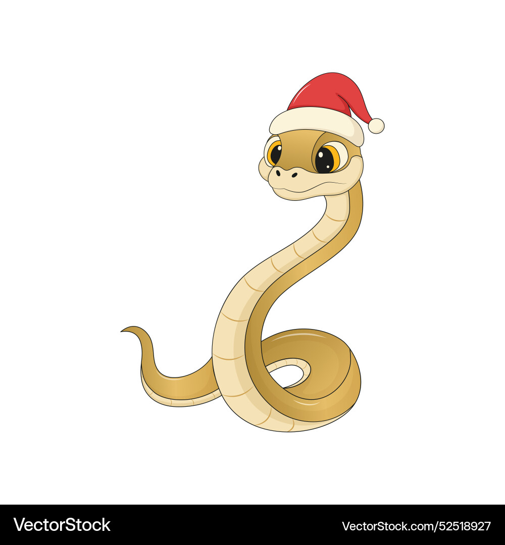 Golden snake with red christmas cap Royalty Free Vector