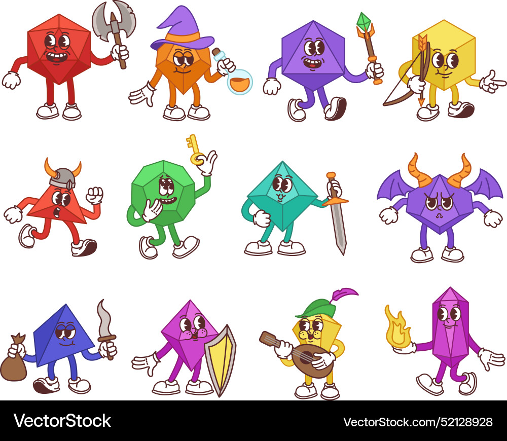 Board game dice mascot characters fantasy Vector Image