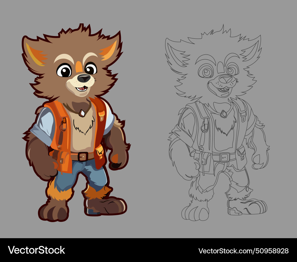 Cute little werewolf and cartoon colo Royalty Free Vector