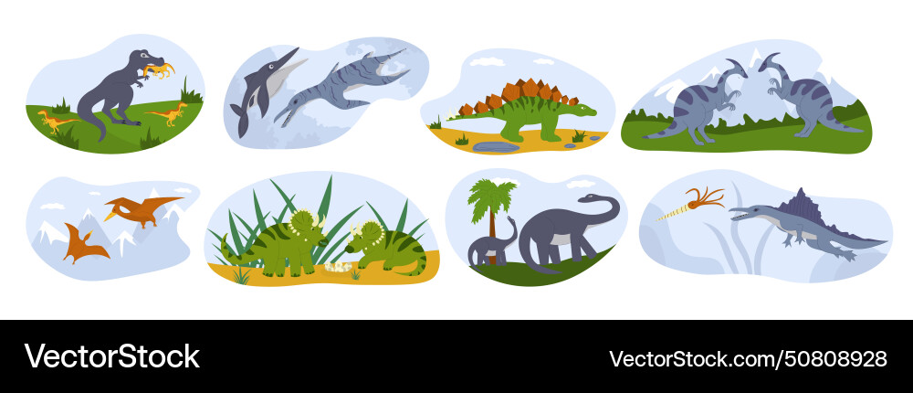 Dinosaur flat set Royalty Free Vector Image - VectorStock