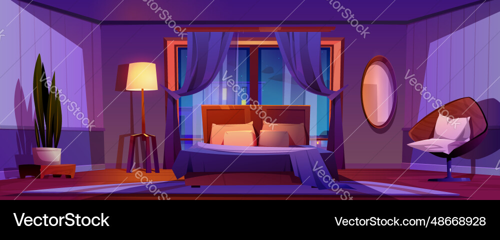 Hotel bedroom interior at night Royalty Free Vector Image