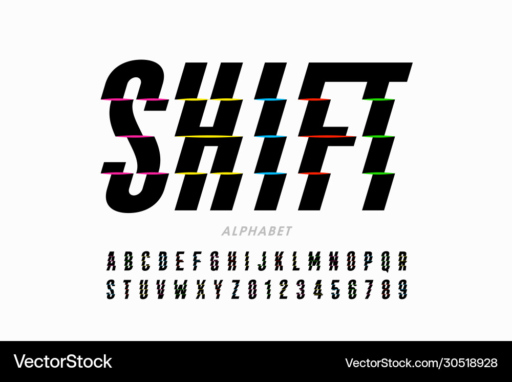 Shifted style modern font Royalty Free Vector Image