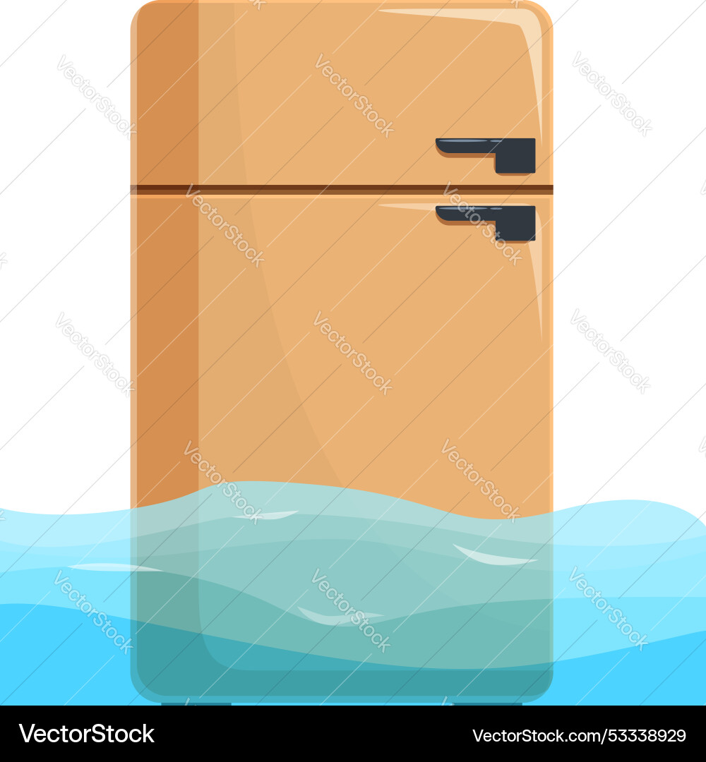 Broken refrigerator standing in water threatening Vector Image