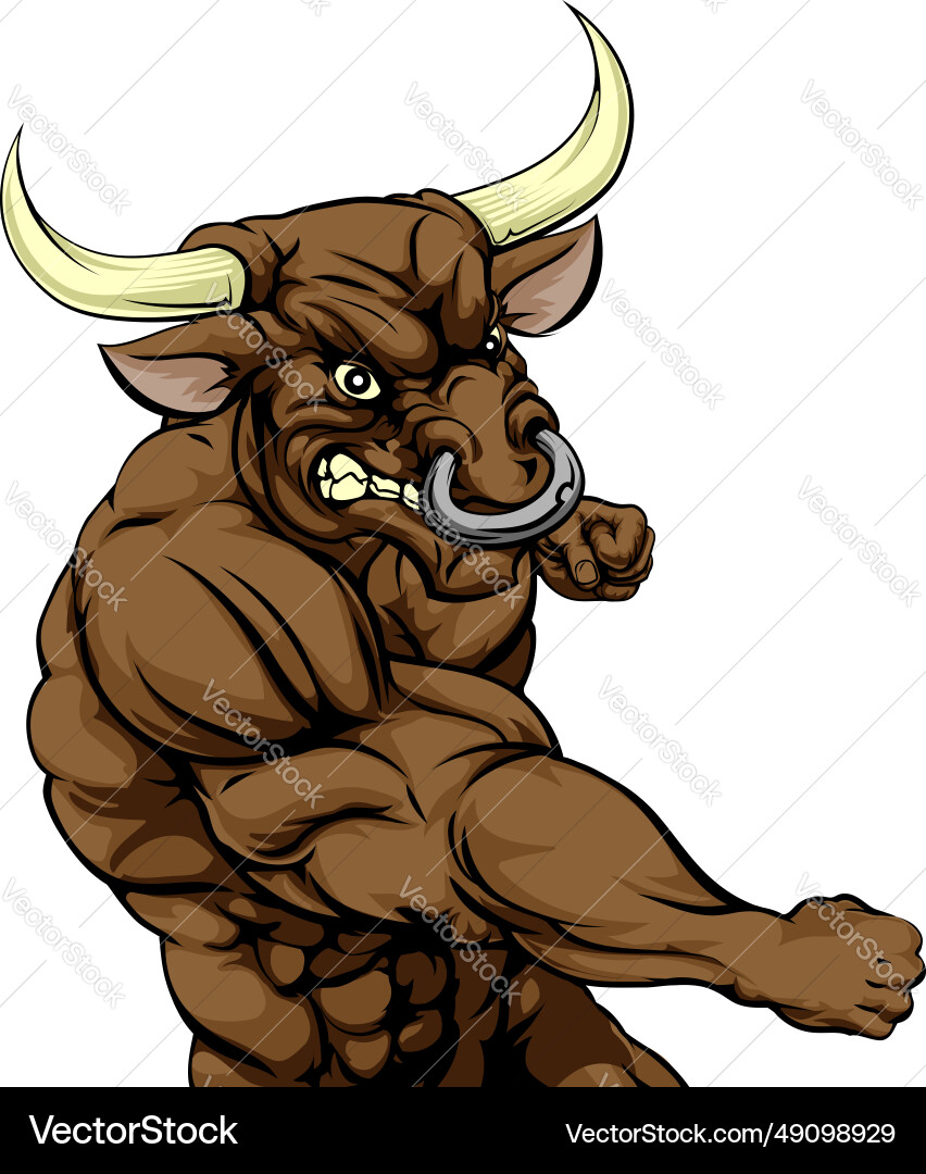 Bull mascot attacking with a punch Royalty Free Vector Image