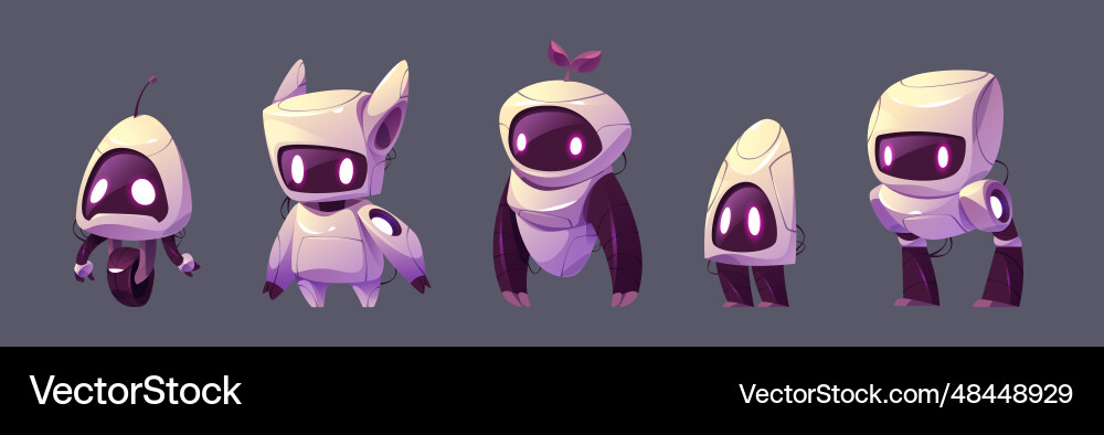 Cartoon cute ai robot character set Royalty Free Vector