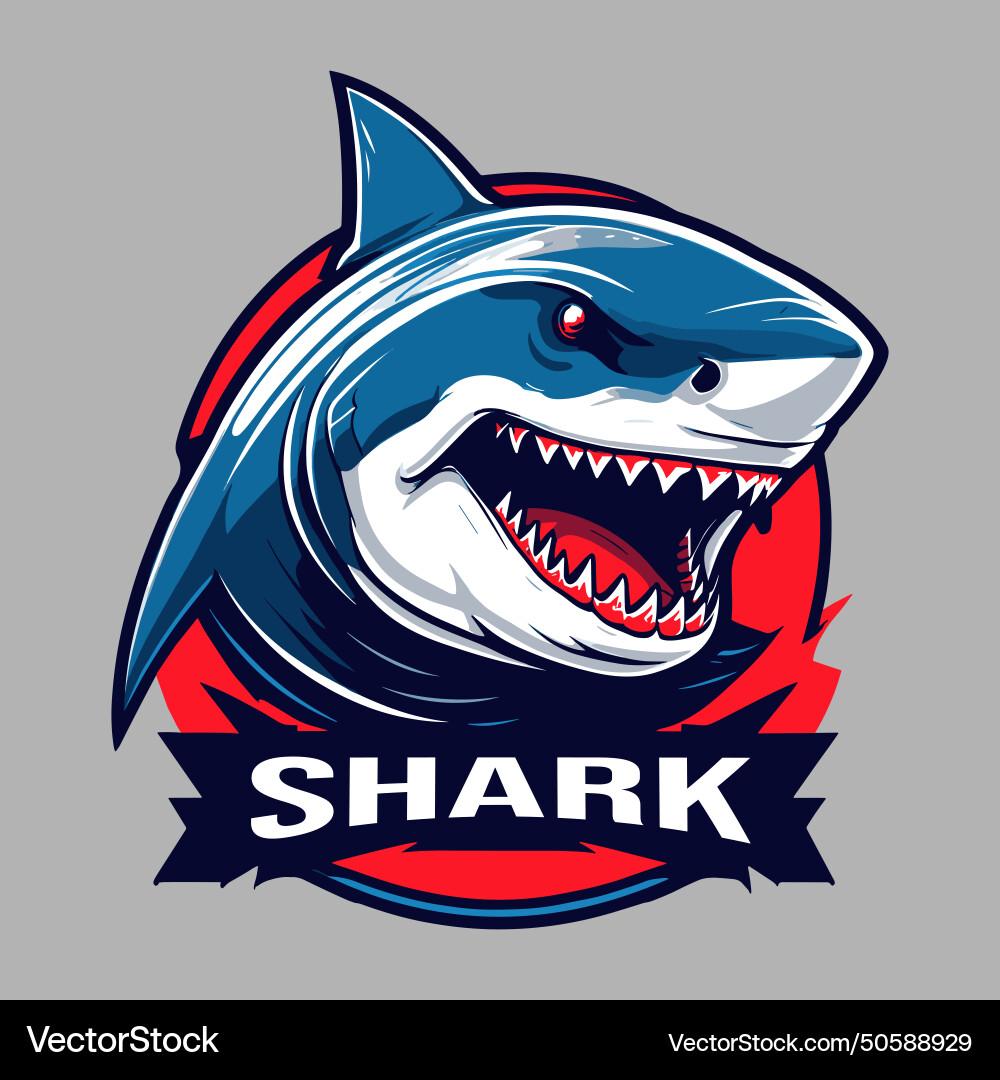 Editable scary shark head art Royalty Free Vector Image