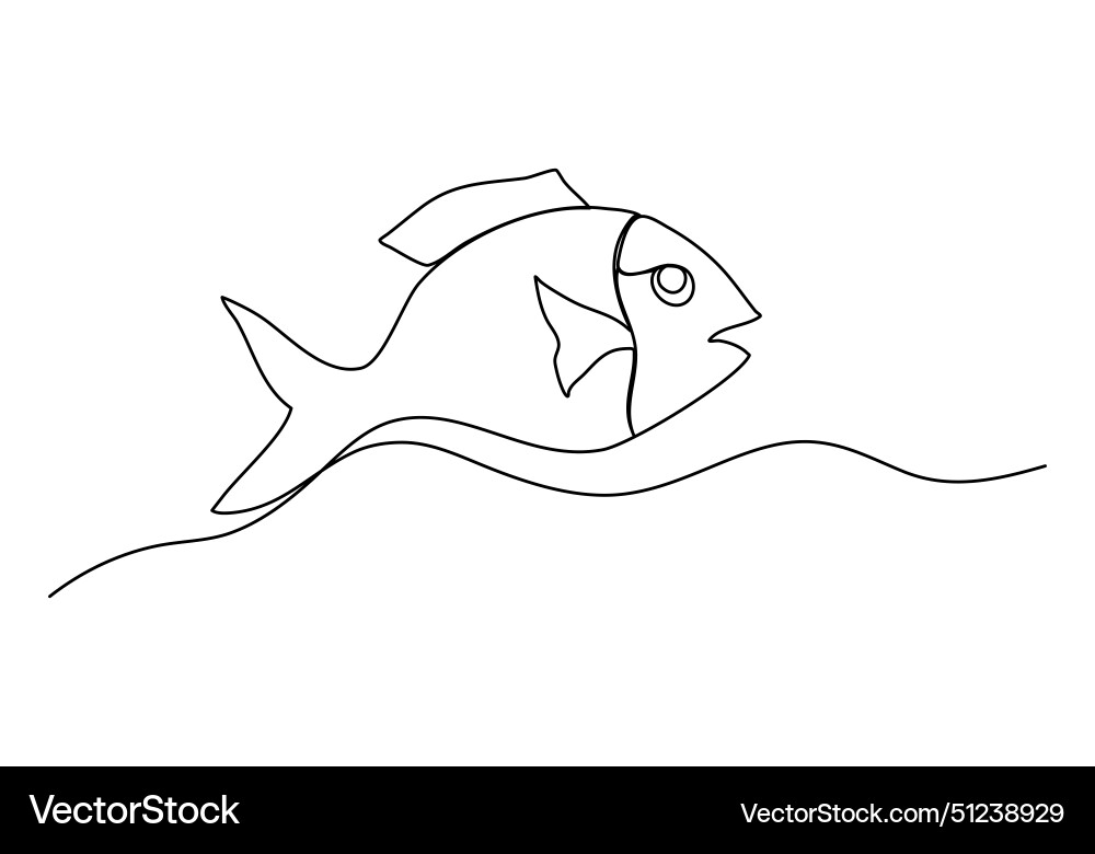 Fish one line drawing Royalty Free Vector Image