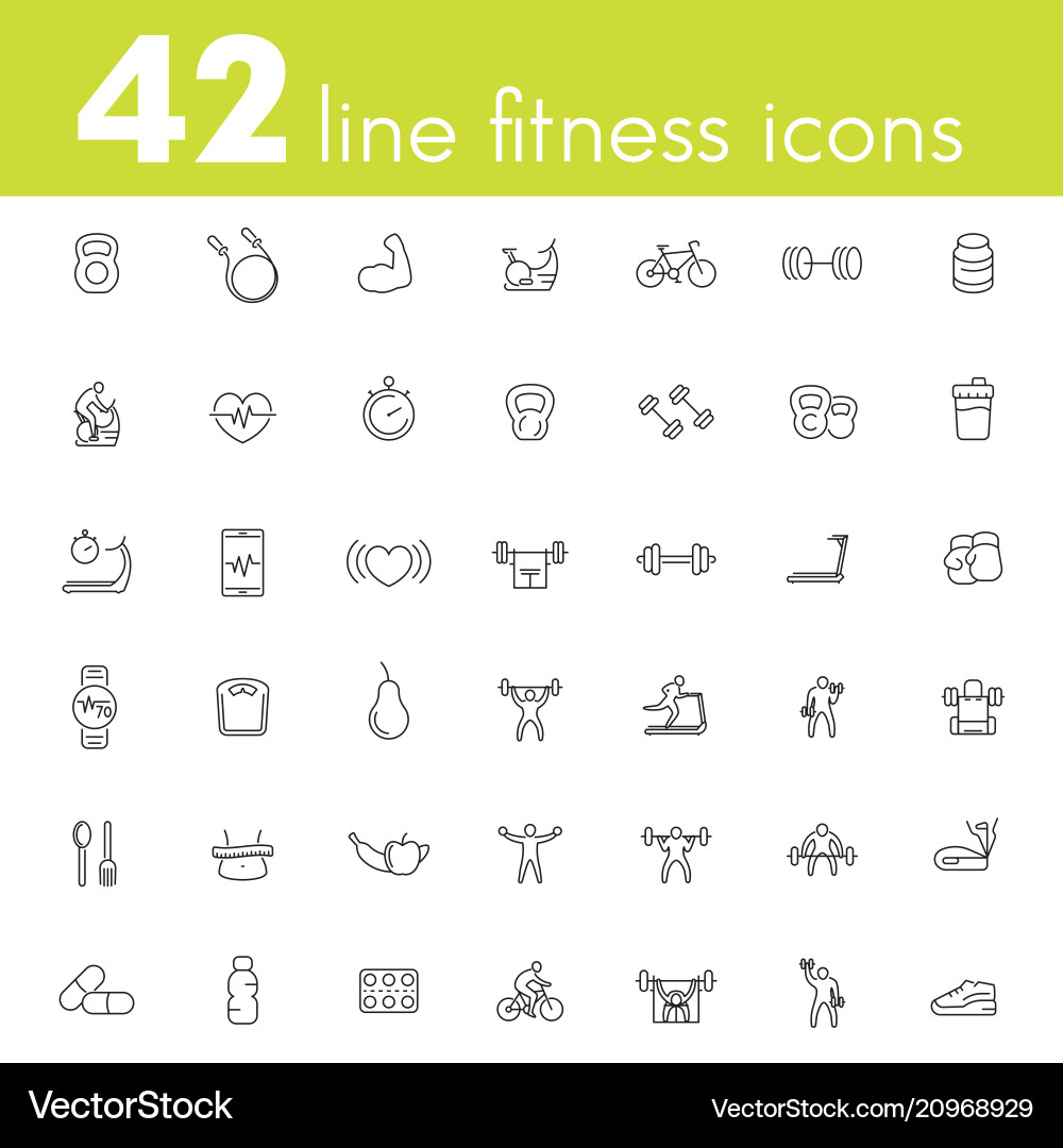 Fitness workout gym icons pack linear Royalty Free Vector