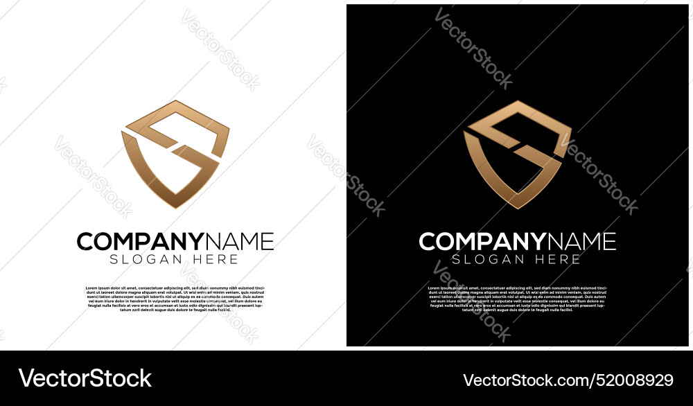 Golden shield s h letter logo Royalty Free Vector Image