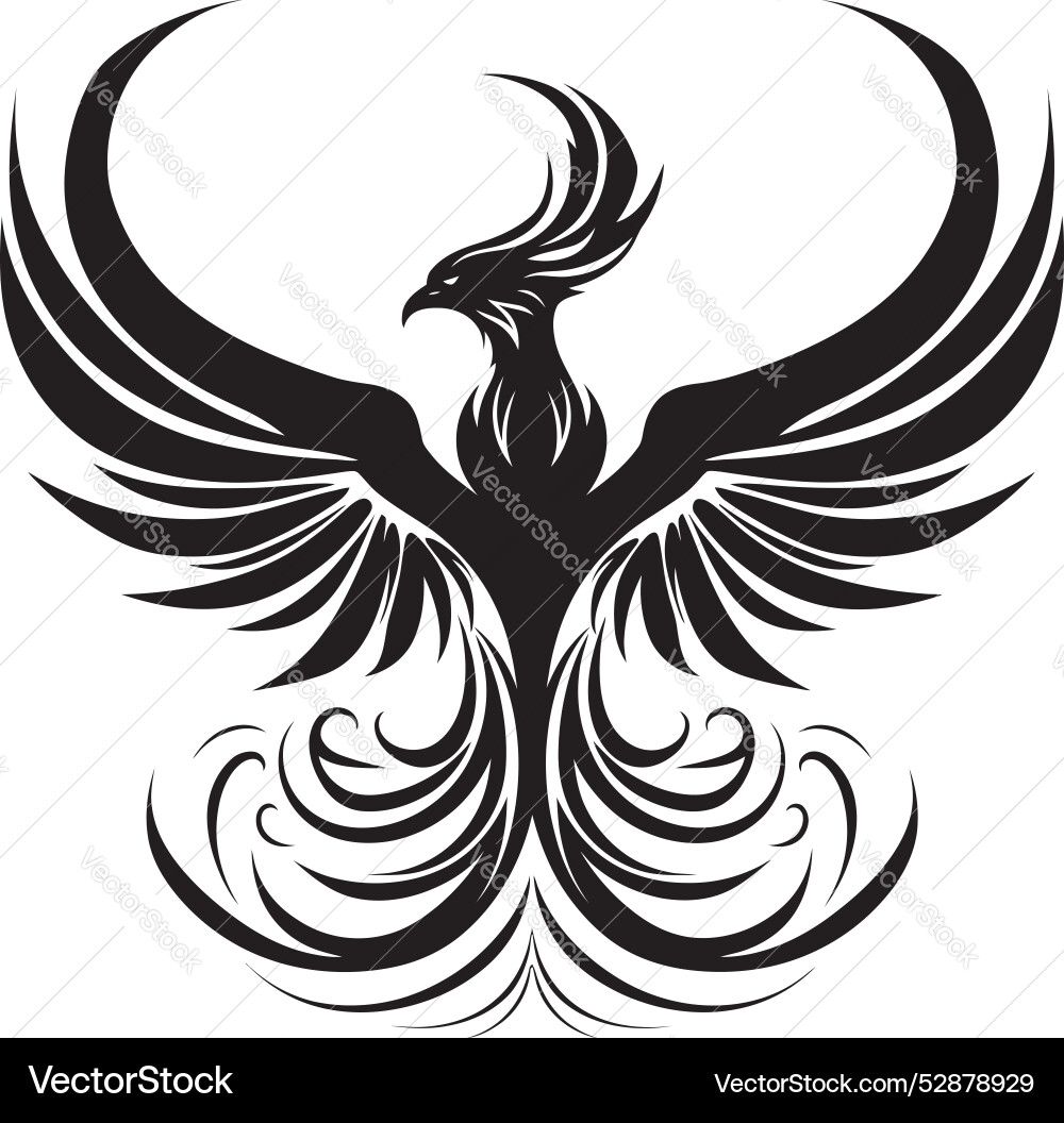 Regal black phoenix profile feathers Royalty Free Vector