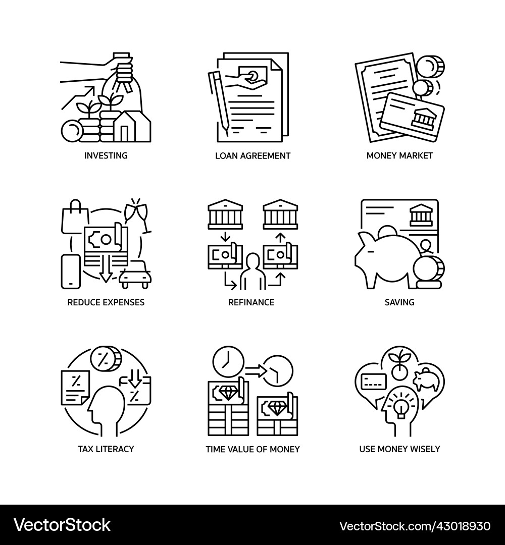 Financial literacy icon set Royalty Free Vector Image