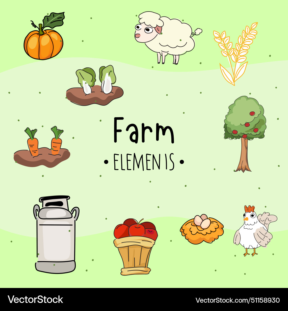 Hand drawn doodle set of farm elements Royalty Free Vector