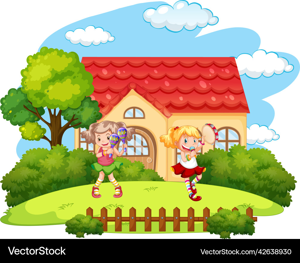 House scene with many kids Royalty Free Vector Image