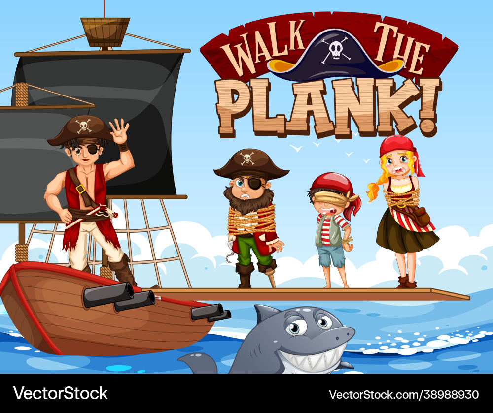 Many pirates cartoon character on ship Royalty Free Vector