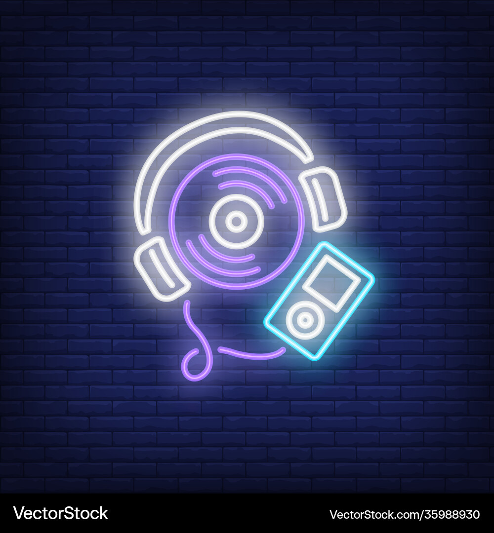 Music player neon sign Royalty Free Vector Image