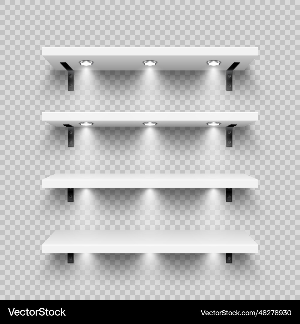 Realistic white store shelves with wall mount Vector Image