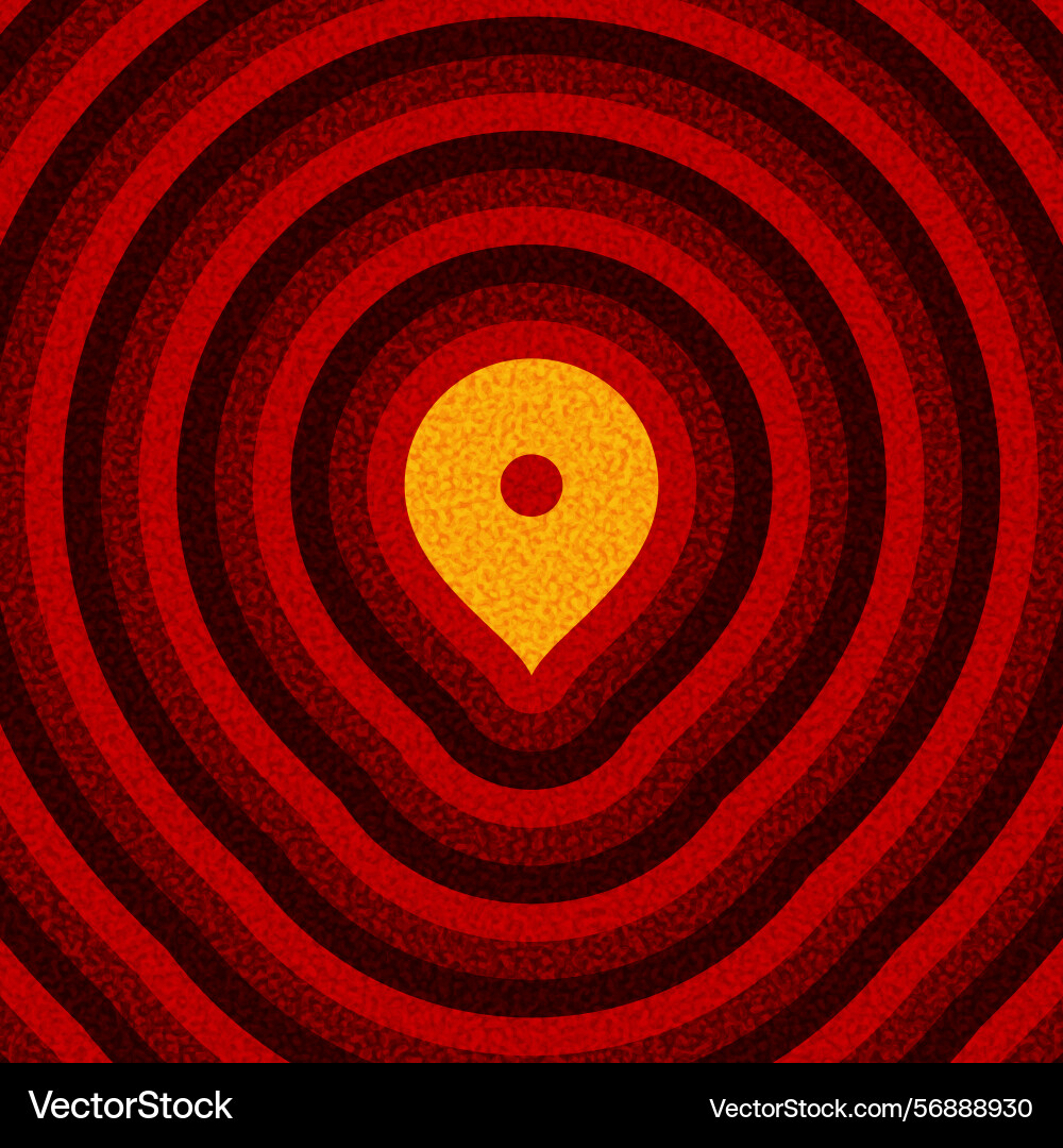 Yellow map pin on red ripple background Royalty Free Vector