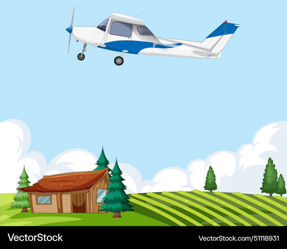 A plane above rural house Royalty Free Vector Image
