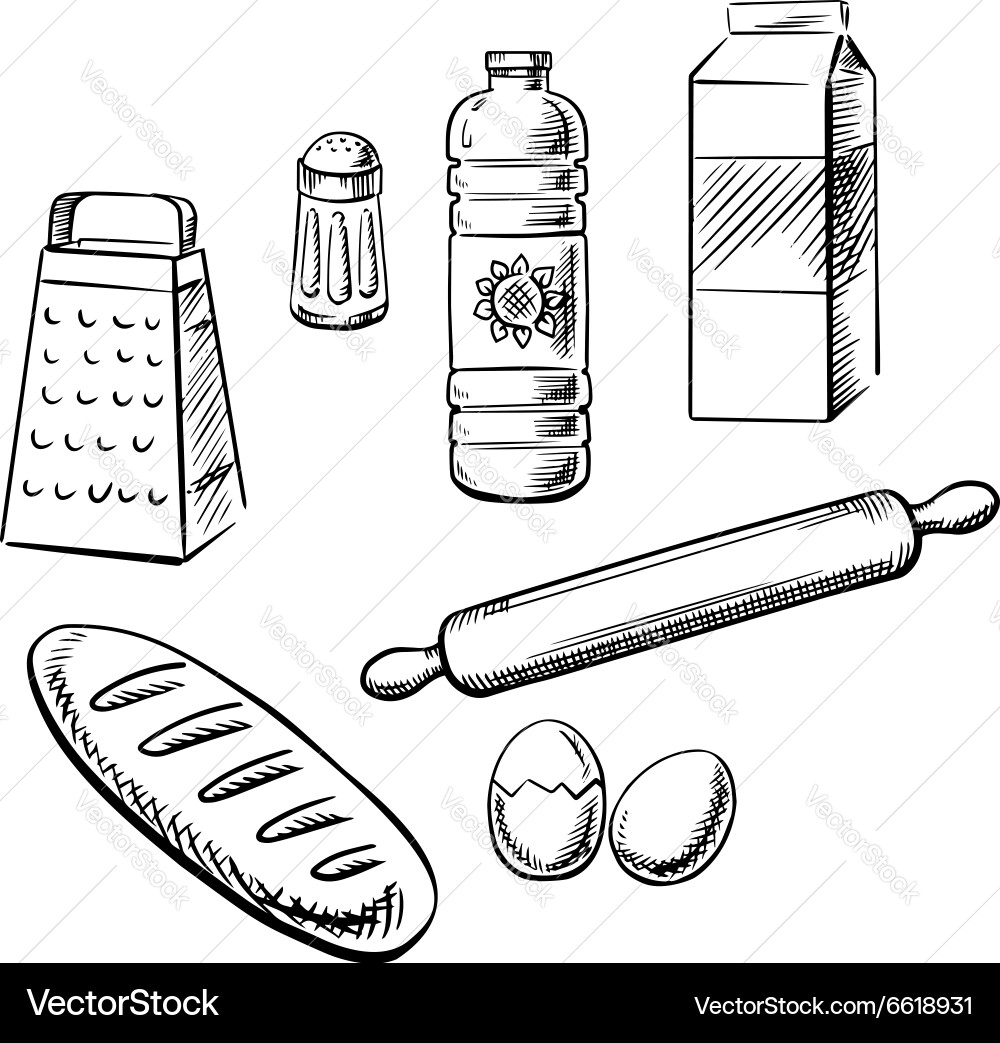 Bakery ingredients and utensil icons Royalty Free Vector