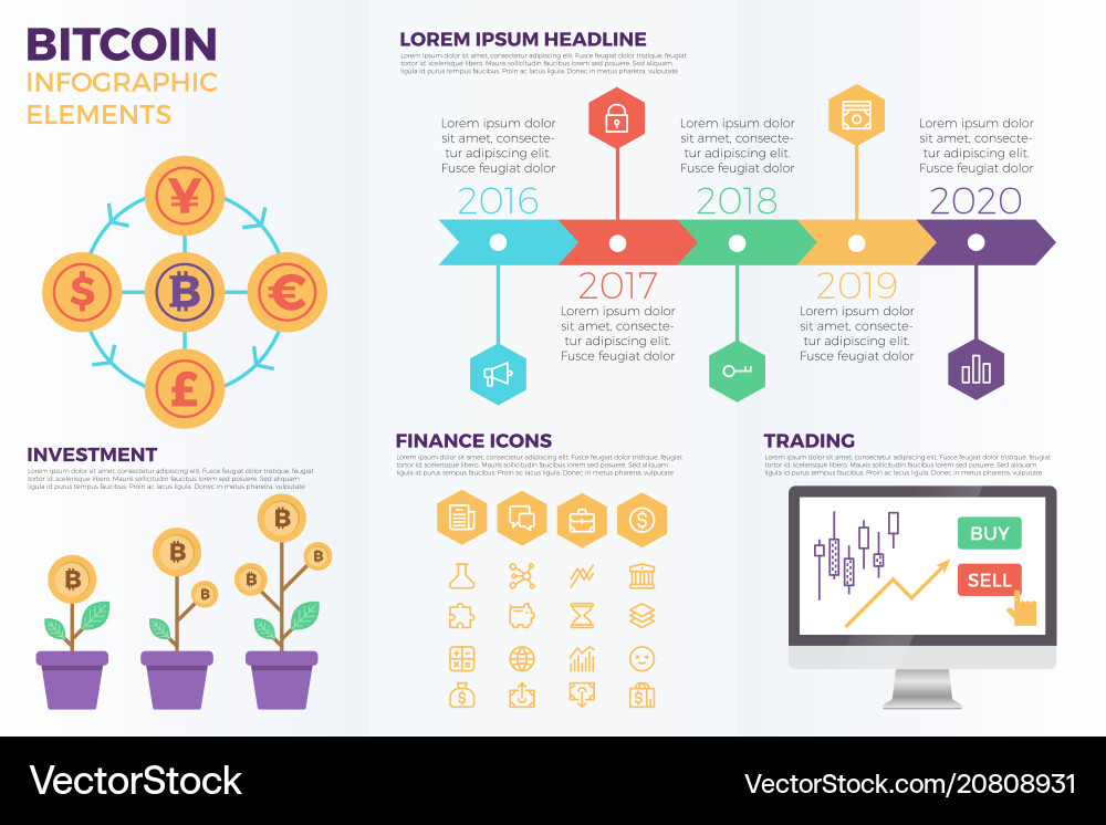 Bitcoin cryptocurrency infographic elements Vector Image