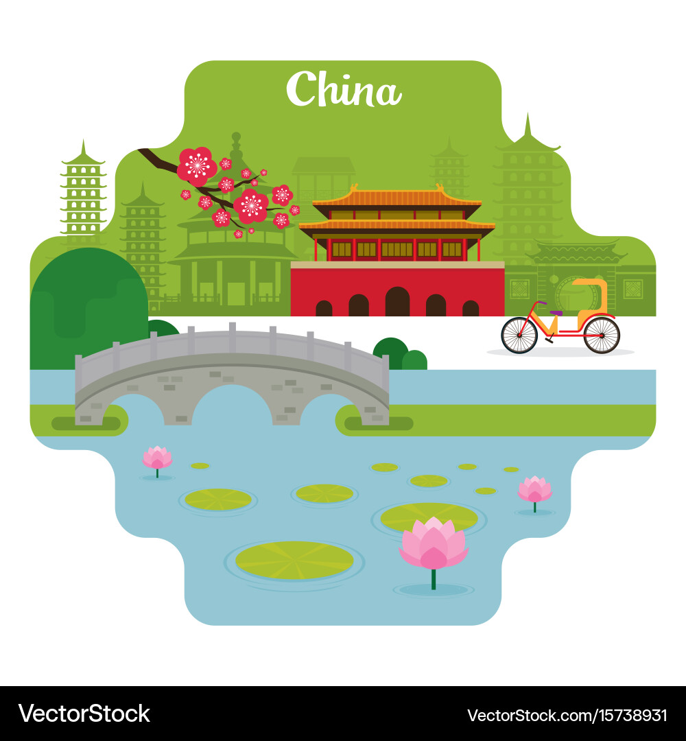 China travel and attraction landmarks Royalty Free Vector
