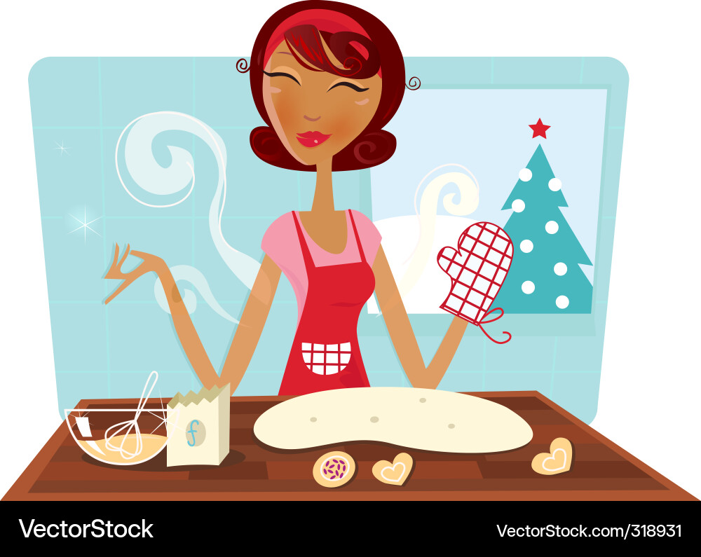 Christmas woman baking cookies Royalty Free Vector Image