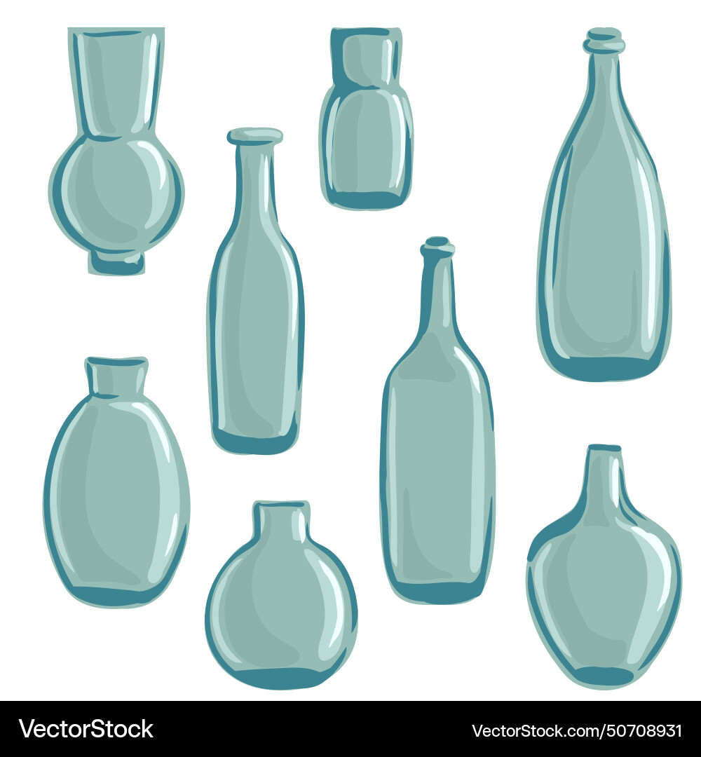 Drawing glass bottles and vases Royalty Free Vector Image